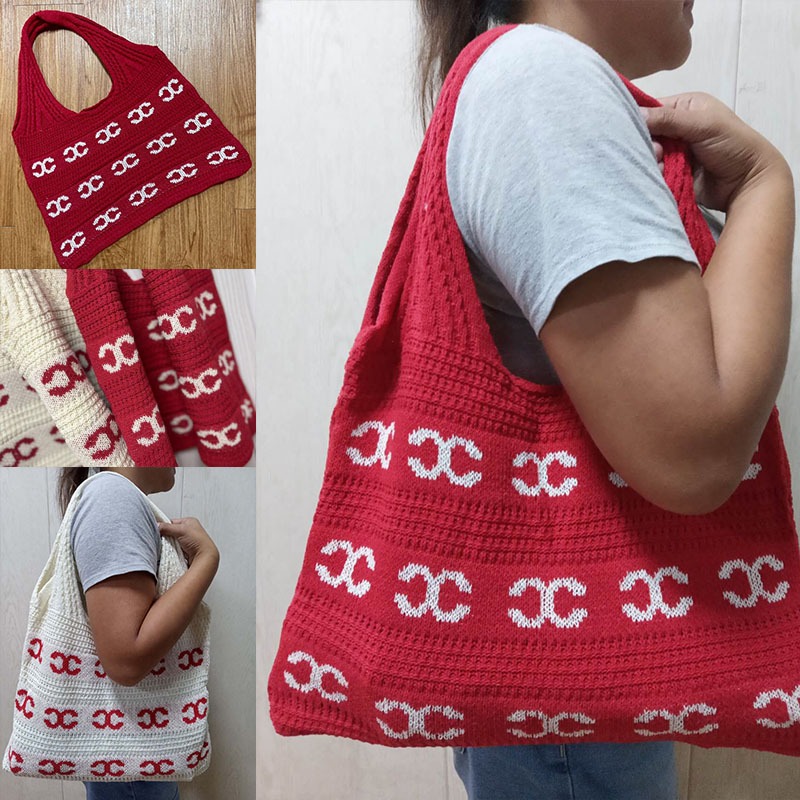 MNM Chic Pattern Knitted Tote Bag Casual Crochet Bag Fashion ...