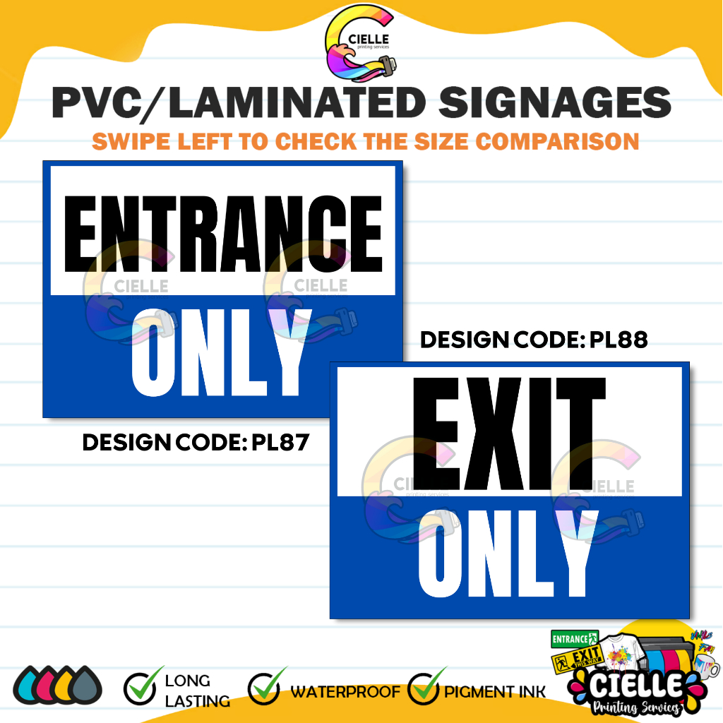 PVC/LAMINATED/ STICKER SIGNAGES (PL87&PL88) – ENTRACE ONLY/ EXIT ONLY ...