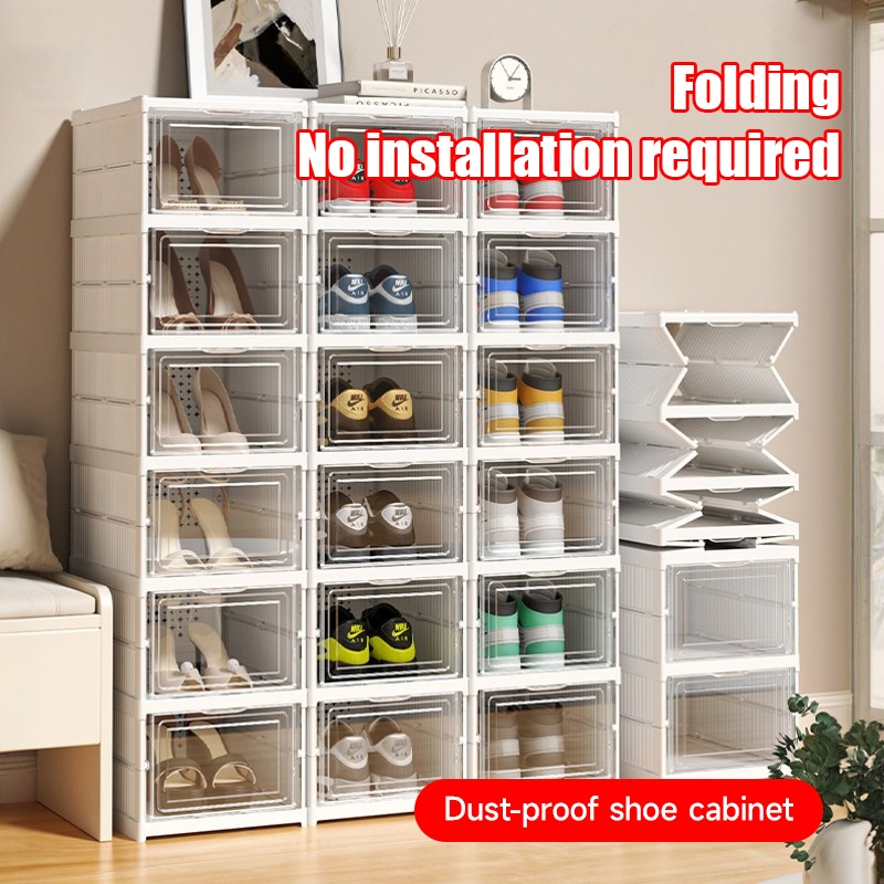 Stackable installation-free folding shoe rack Transparent Foldable Shoe ...