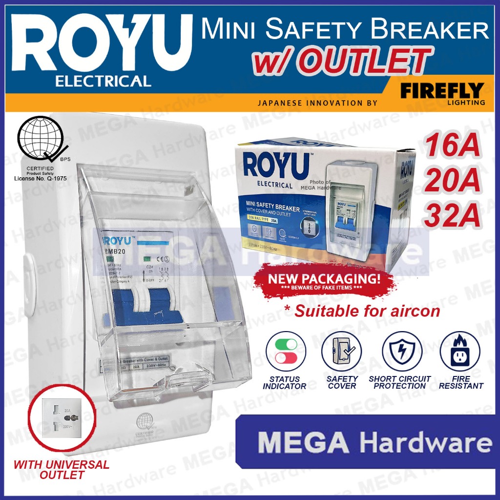 ROYU MINI SAFETY BREAKER with outlet 16A 20A 32A | Shopee Malaysia
