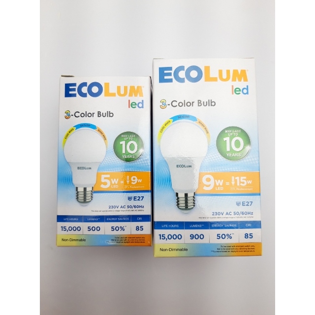 Ecolum Tri-color LED Bulb (5w, 9w) | Shopee Malaysia