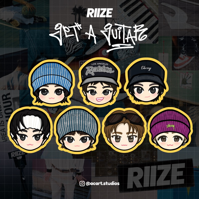 RIIZE Chibi 'Get A Guitar' Stickers (Shotaro, Eunseok, Sungchan, Wonbin ...