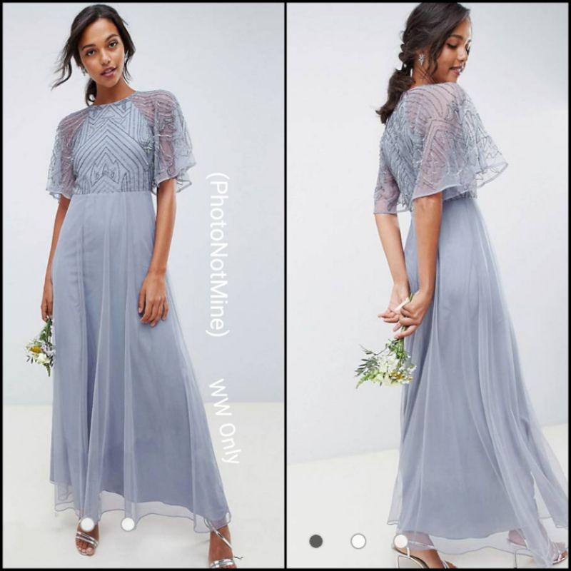 (Small) Delicate Embellished Angel Sleeve Formal Prom Evening Wedding ...