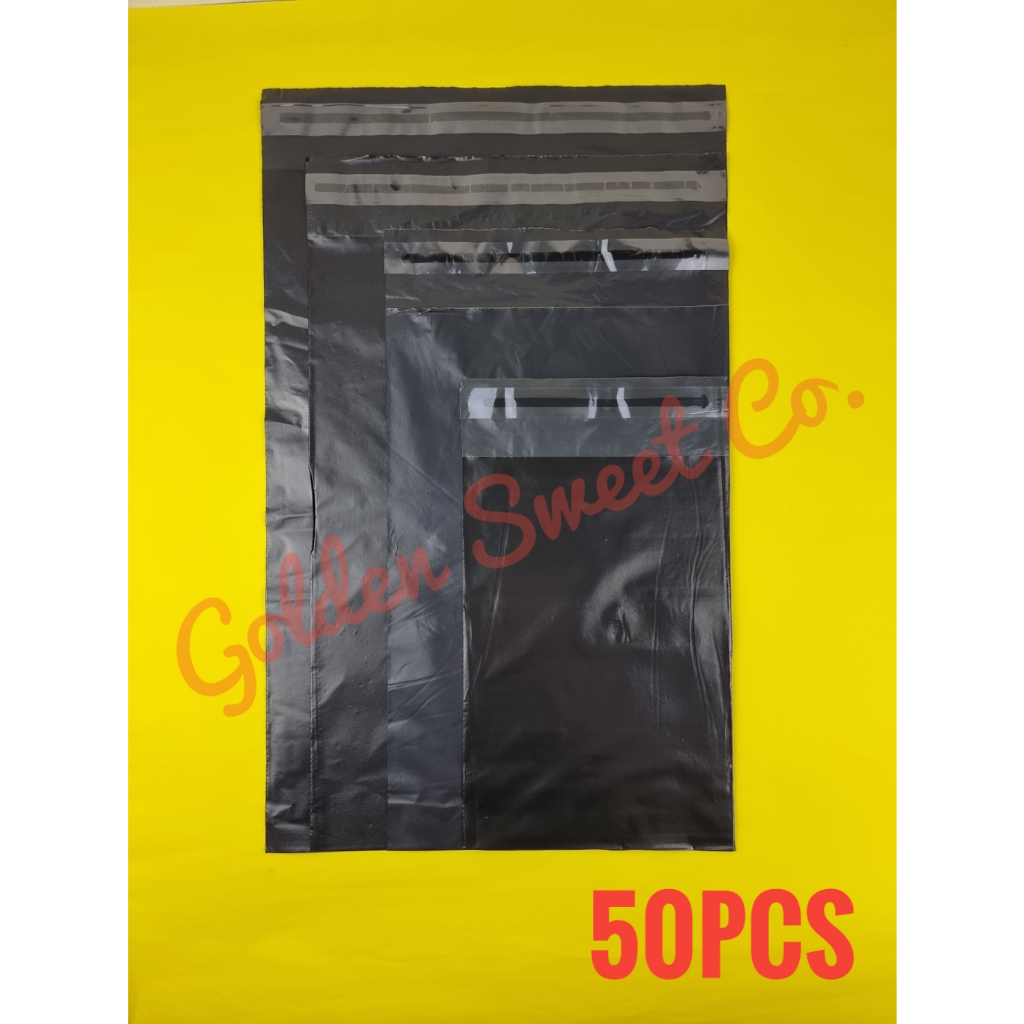 (S/M/L/XL) 50pcs Black Pouch Plain Self Adhesive Courier Parcel Mailing ...