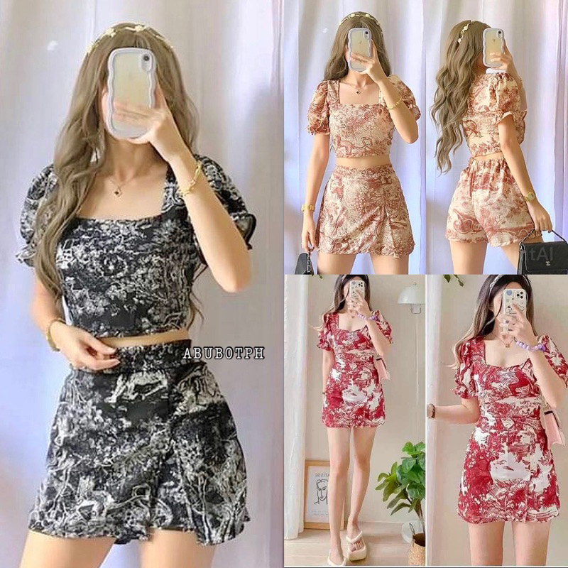 MERRIAN TERNO Puff Top and Skort Coordinates | Shopee Malaysia