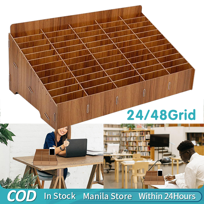 24/48 Grid Mobile Phone Storage Box Wooden Desktop Phone Rack Display ...