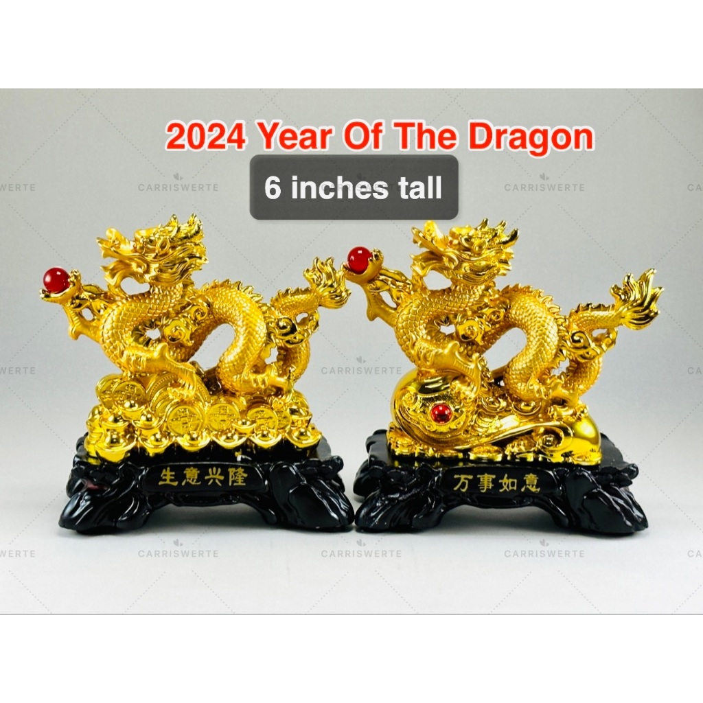 CARRISWERTE Year of Dragon With Prosperity Ball Gold Lucky Figurine ...