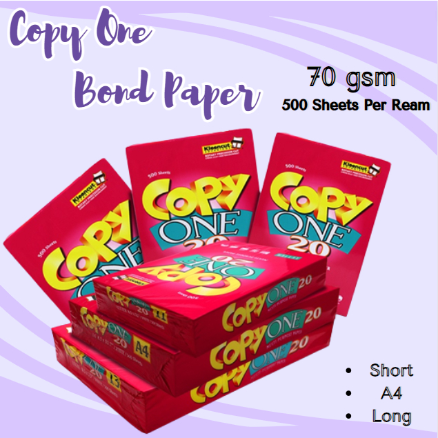COPY ONE Bond Paper 70gsm Short - A4 - Long Size (1 ream) | Shopee Malaysia
