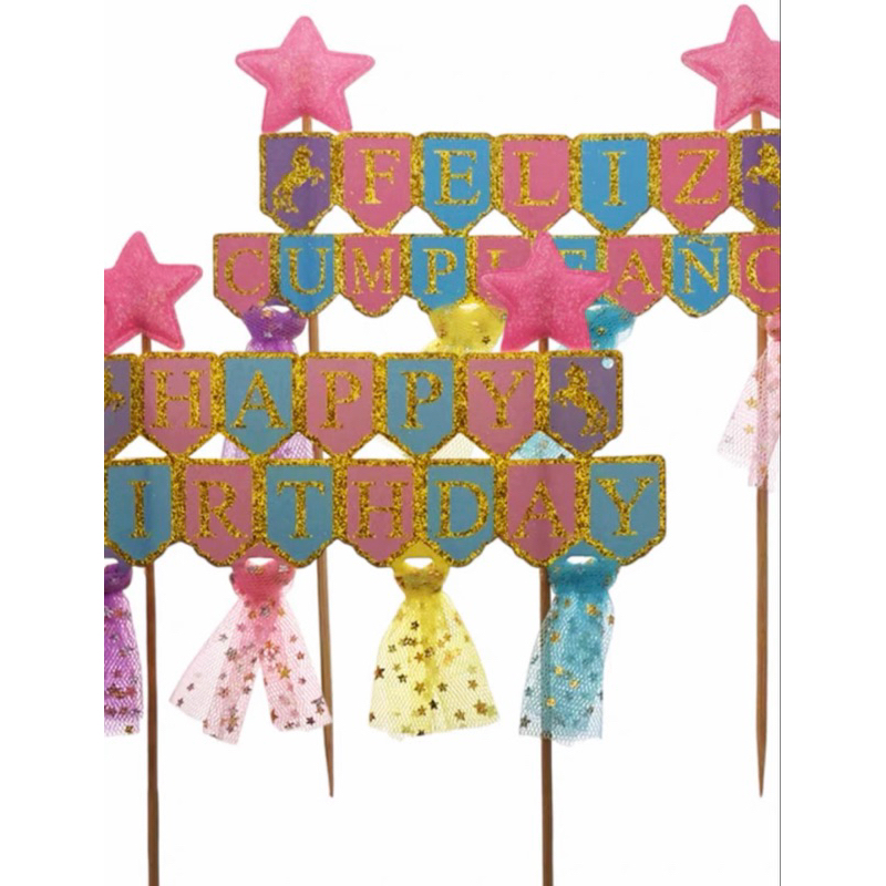 Happy birthday pastel banderitas cardstock cake topper | Shopee Malaysia