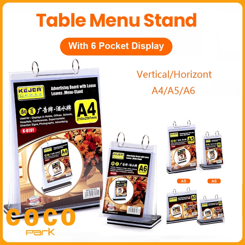 A4/A5/A6 Acrylic Flip Menu Holder Restaurant Display Stand with 6 ...