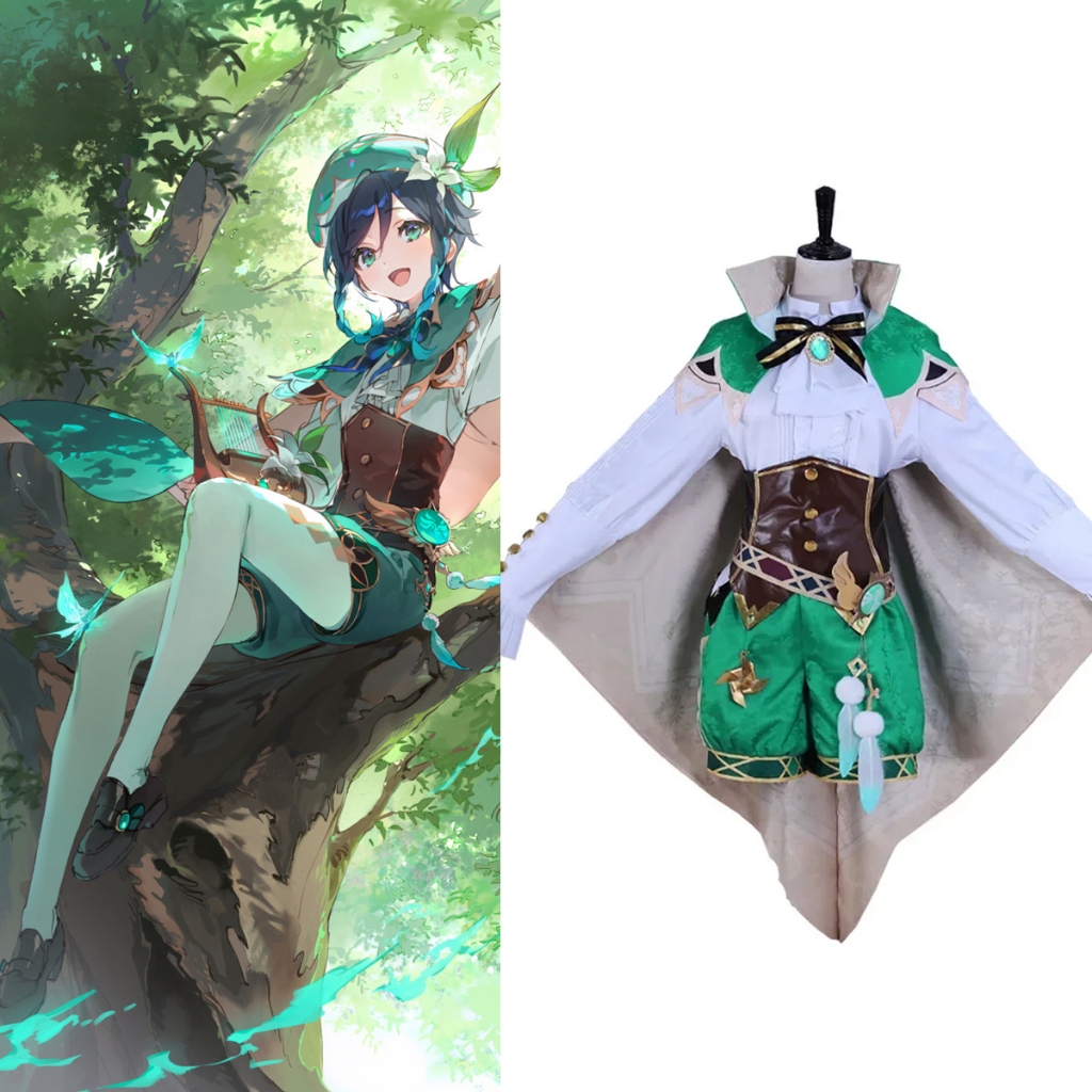 Anime Game Genshin Impact Venti Barbatos Cosplay Costume Uniform Wig ...