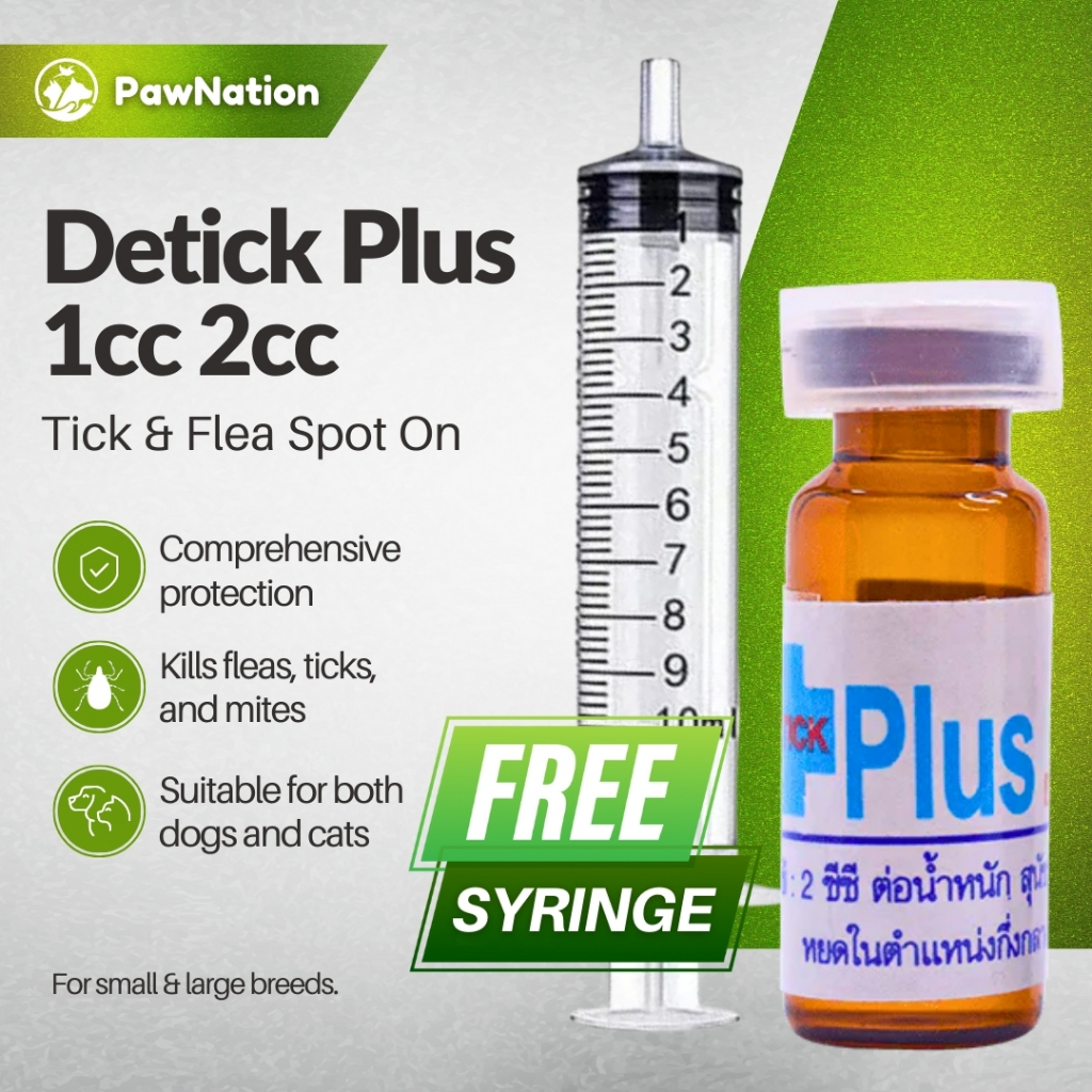 PawNation Detick Plus 1cc & 2cc Anti Ticks & Fleas Drops Treatment with FREE Syringe for Dogs ...