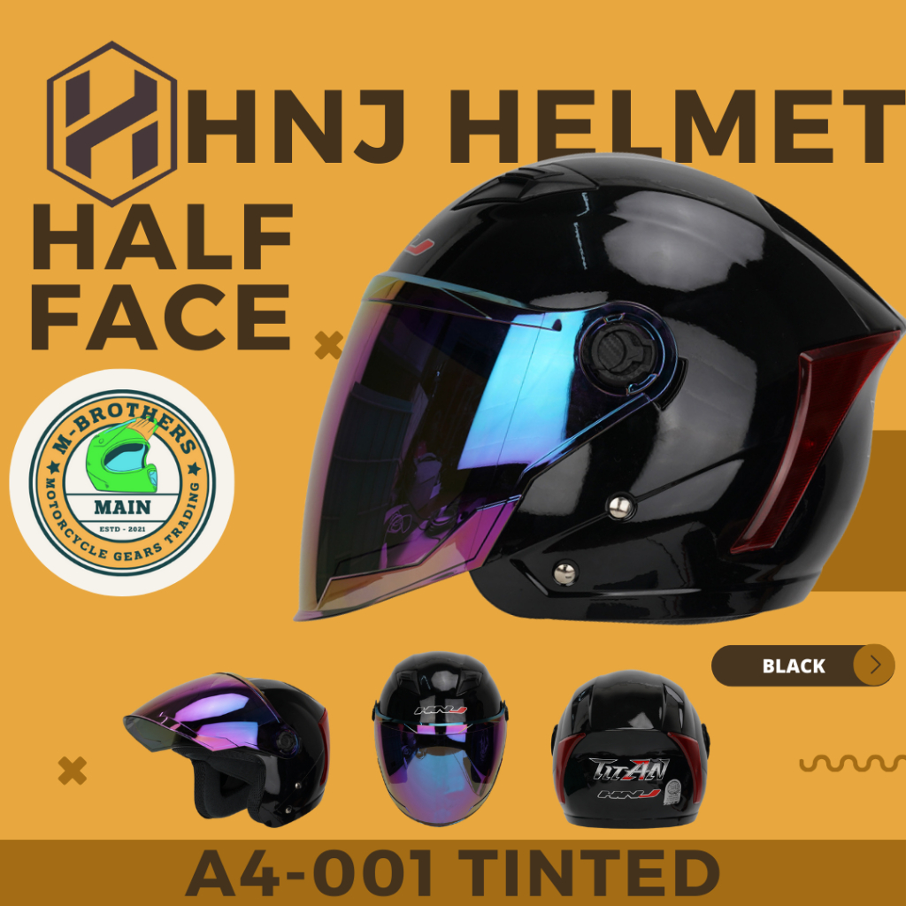 HNJ Half Face Helmet Single & Dual Visor for Men & Women A4-001 (TINTED)(WASHABLE) | Shopee Malaysia