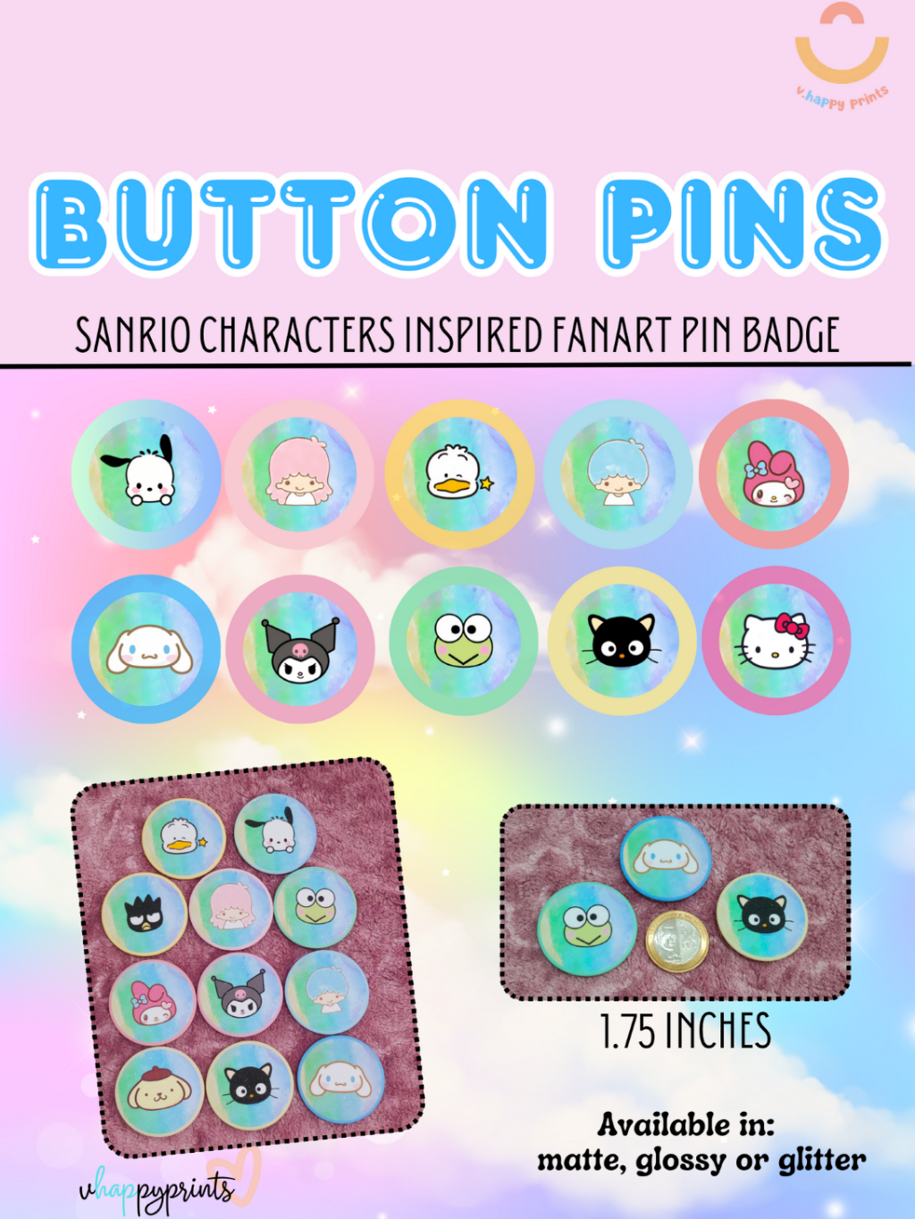 PIN BADGE Sanrio Characters Inspired Fanmade Button Pin | Shopee Malaysia
