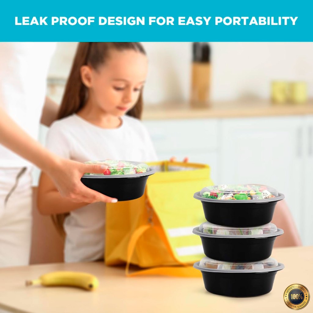 Big 10pcs Round Series Microwavable Container Clear and Black Food ...