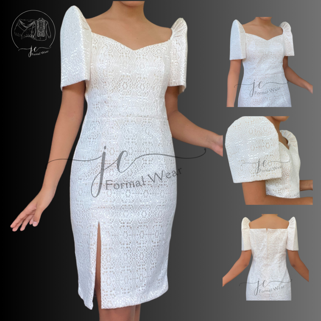 Filipiniana Dress Off-white eyelet with slit | Shopee Malaysia