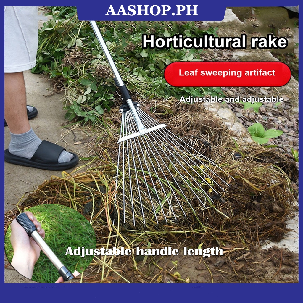 15 Teeth Telescopic Rake Garden Leaf Rake Cleaning Leaves Rake ...