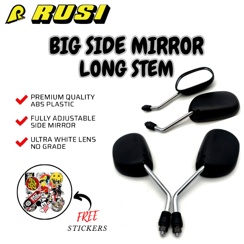 RUSI DL 150 BIG SIDE MIRROR CHROME STEM LONG STEM TYPE Designs 1 PAIR ...