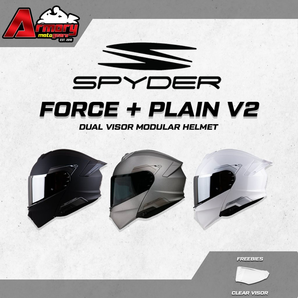 SPYDER FORCE + PLAIN V2 DUAL VISOR MODULAR HELMET | Shopee Malaysia