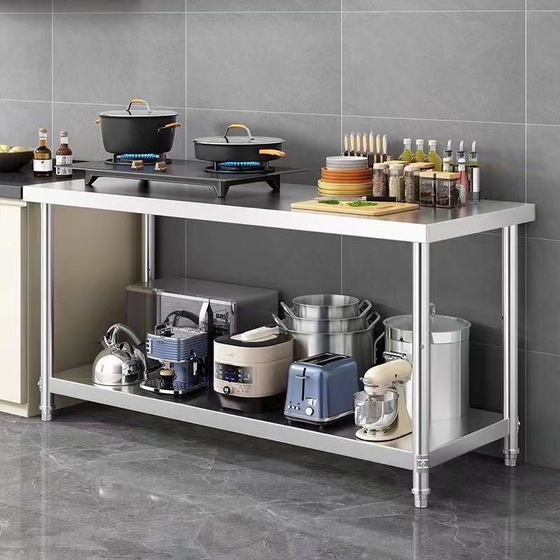 2-layer stainless steel worktop, stainless steel cutting table, home ...