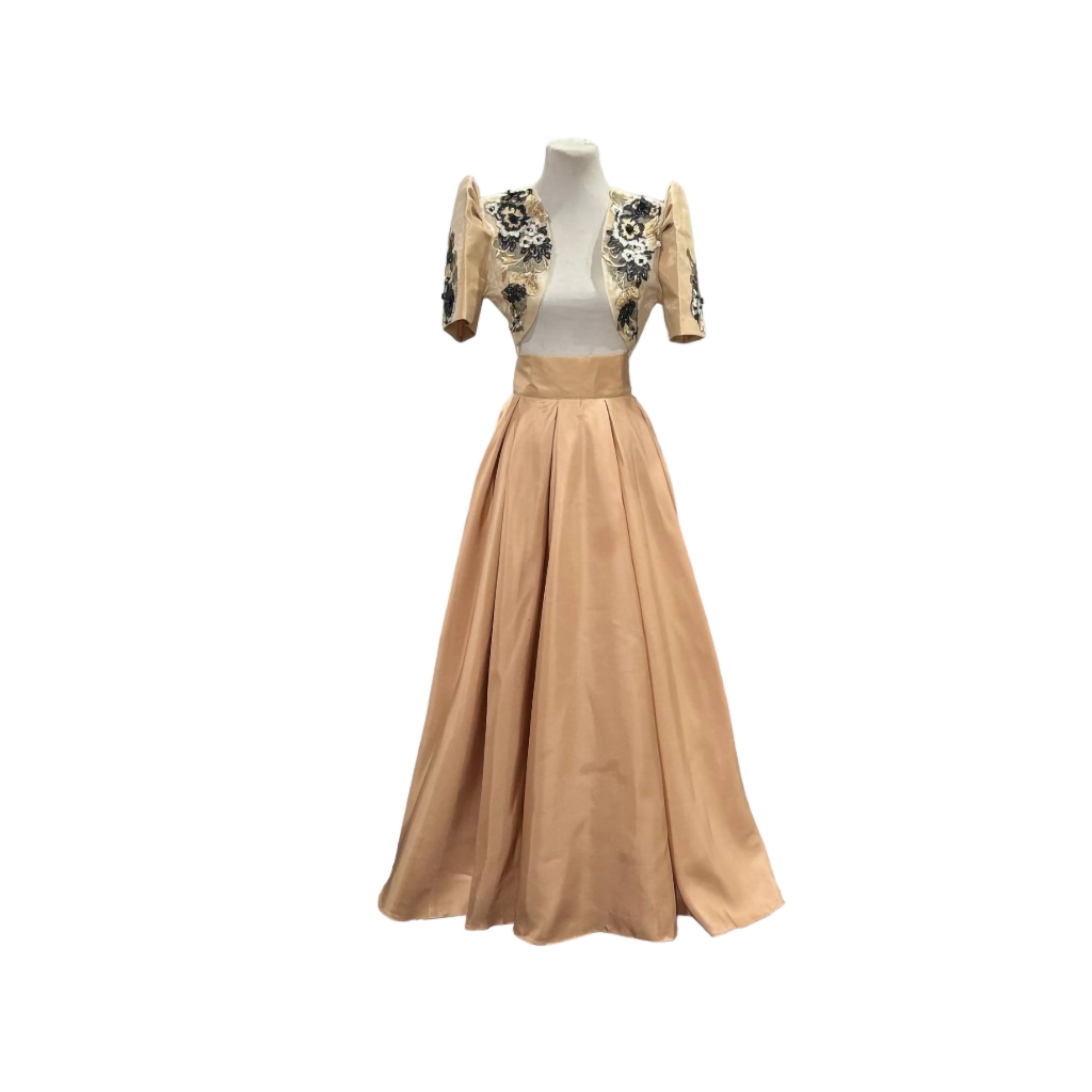 Modern Filipiniana Bolero crop top and palda color Mocha | Shopee Malaysia