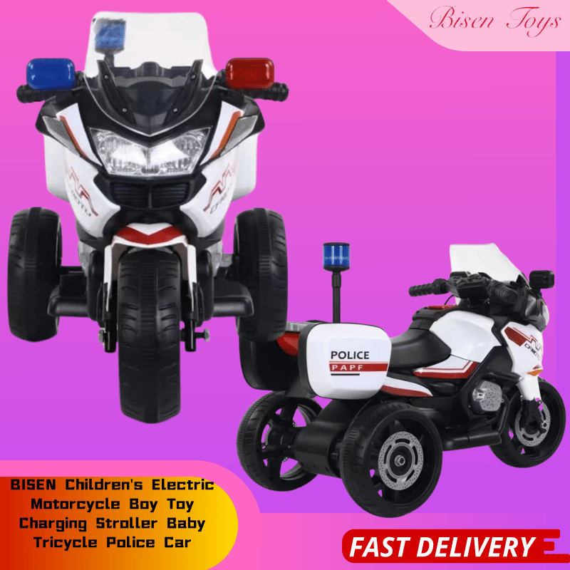 BISEN 608 Police Children's Electric Motorcycle Boy Toy Charging ...