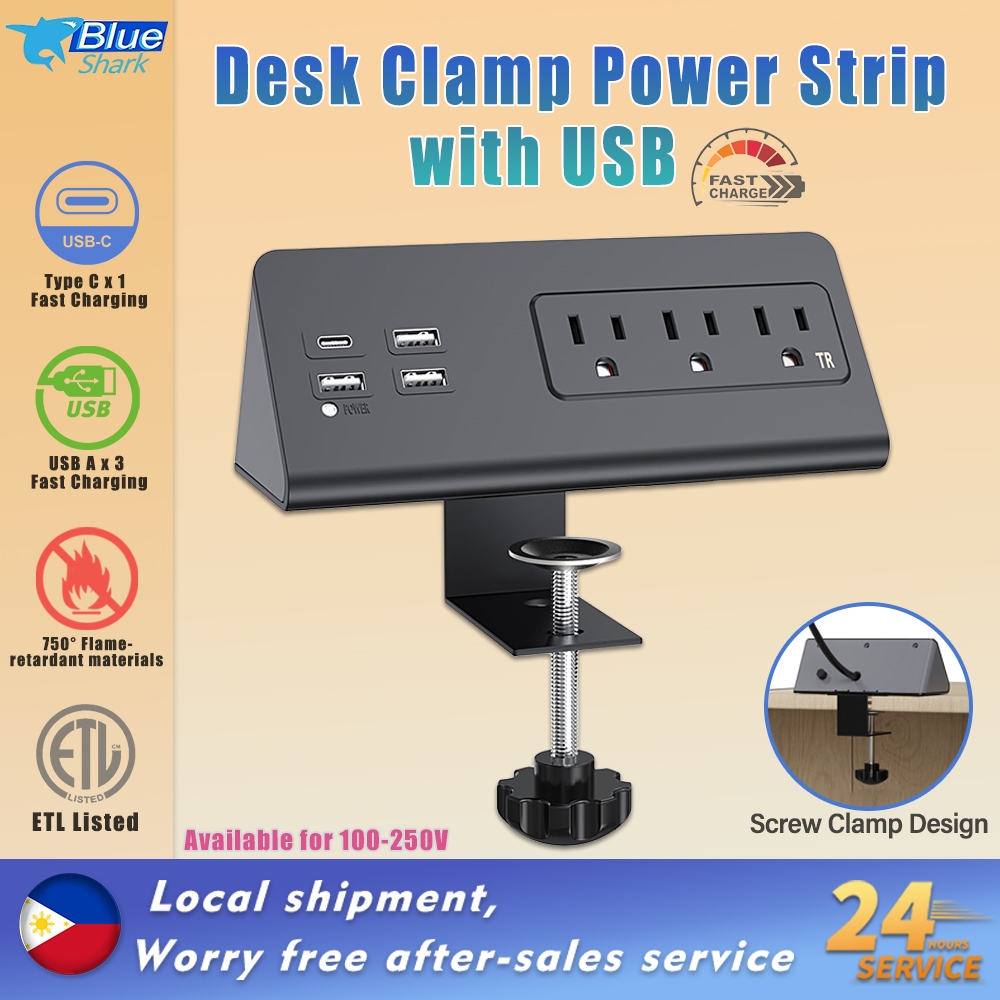 Desk Clamp Power Strip Extension Cord With USB C Port PD 20W 2 Meter ...