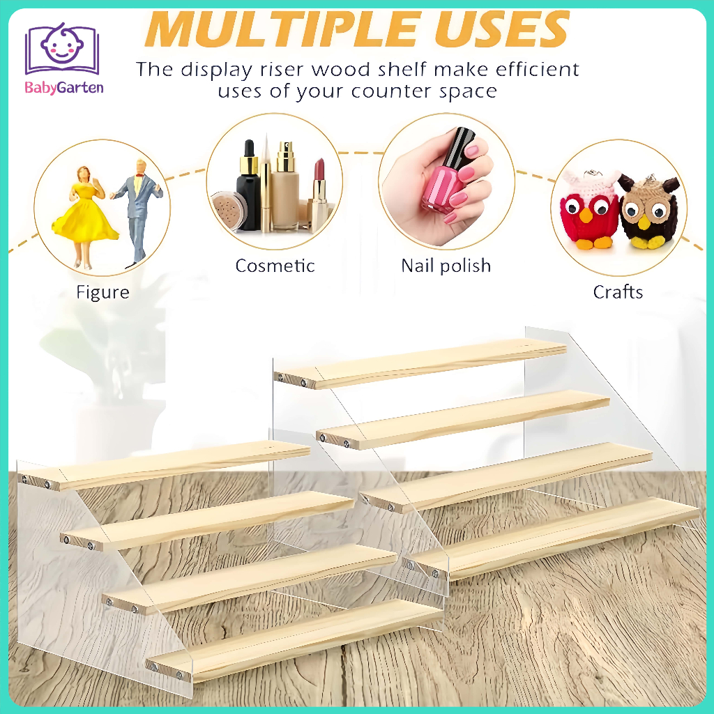 30CM 4/5-layer Ladder Acrylic Display Rack Organizer Wooden Food ...