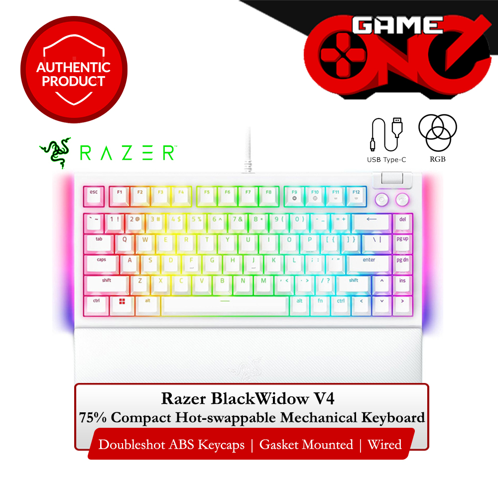 Razer BlackWidow V4 75% Hot-swappable Mechanical Gaming Keyboard White ...