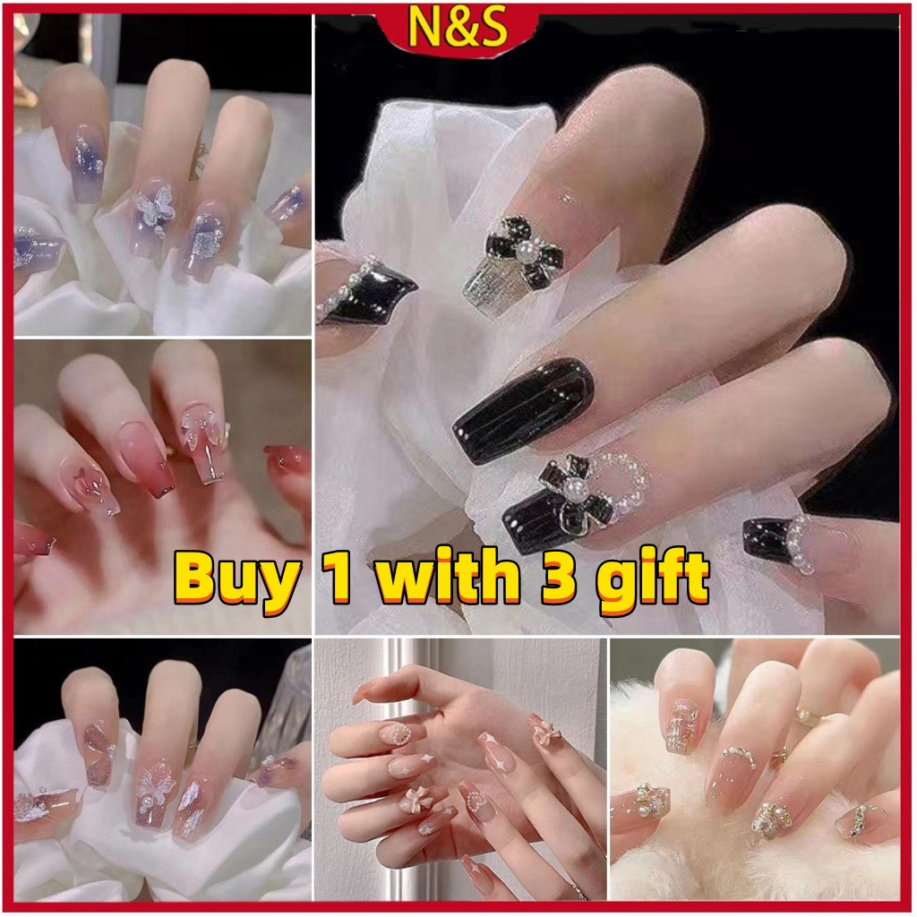 24 pcs Artificial Nails With Glue Set Fake Nails Set With Glue Matte ...