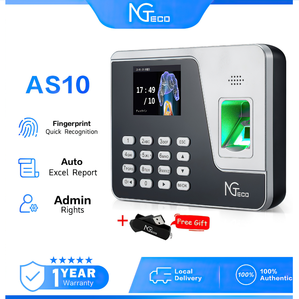 NGTeco AS10 Fingerprint/Password Attendance Time Machine Recorder Bundy ...