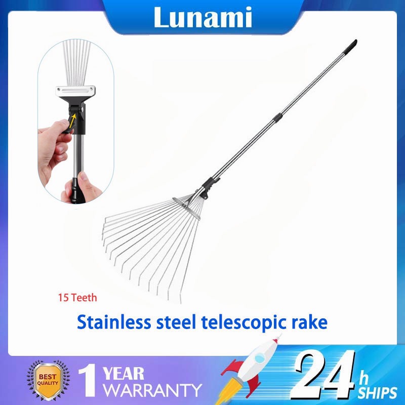 Adjustable Leaf Rake 15 Teeth Garden Rake Telescopic Leaf Rake Shrub ...