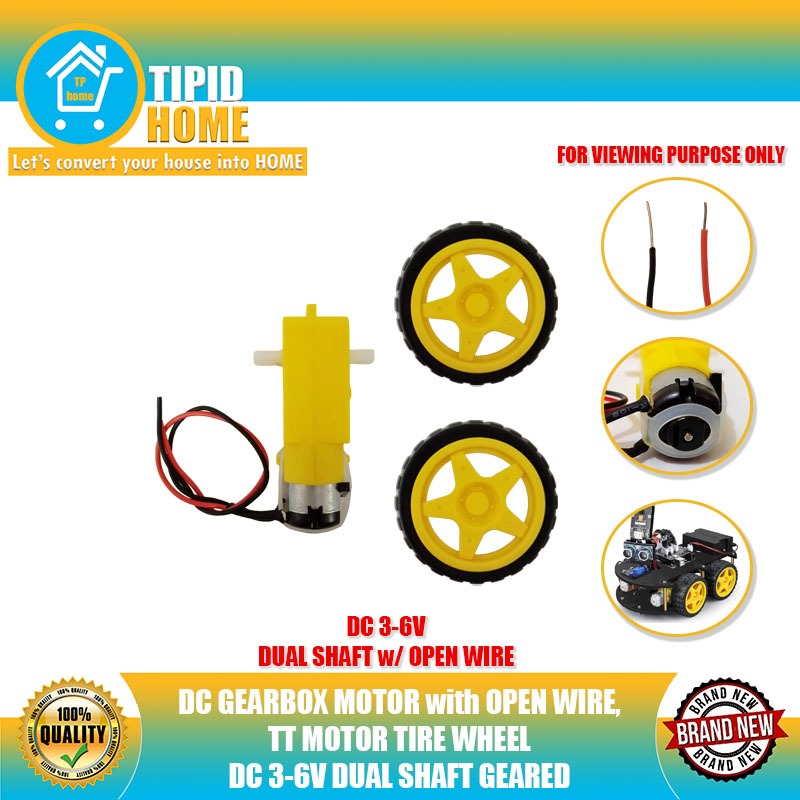 TIPID HOME DC GEARBOX MOTOR with OPEN WIRE, TT MOTOR TIRE WHEEL DC 3-6V ...