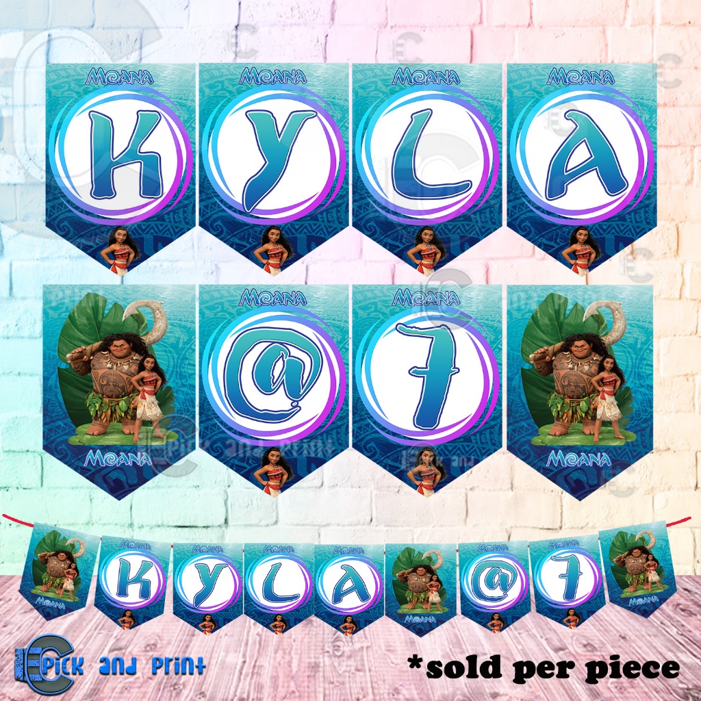 Personalized/Customized Moana Theme Name Flag Banner Banderitas for DIY ...