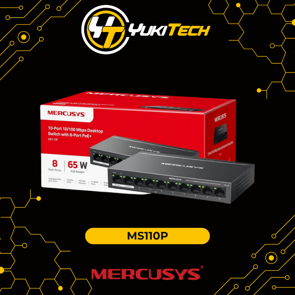 Mercusys MS110P 10-Port 10/100Mbps Desktop Switch with 8-Port PoE+ ...