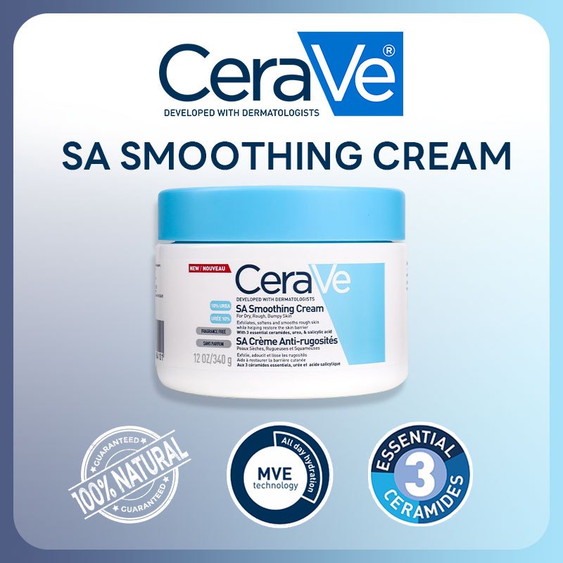 Cerave SA Smoothing Cream 340g Salicylic Acid Body Moisturizes For Dry ...