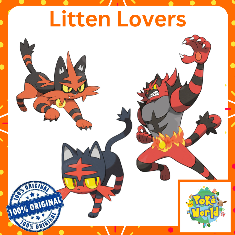 Incineroar Litten Torracat - Lover Fire Starters - Pokemon Collection ...