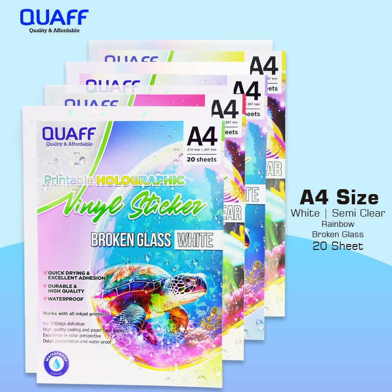 QUAFF Printable Hologram Vinyl Inkjet Sticker A4 Size (20 Sheets per ...
