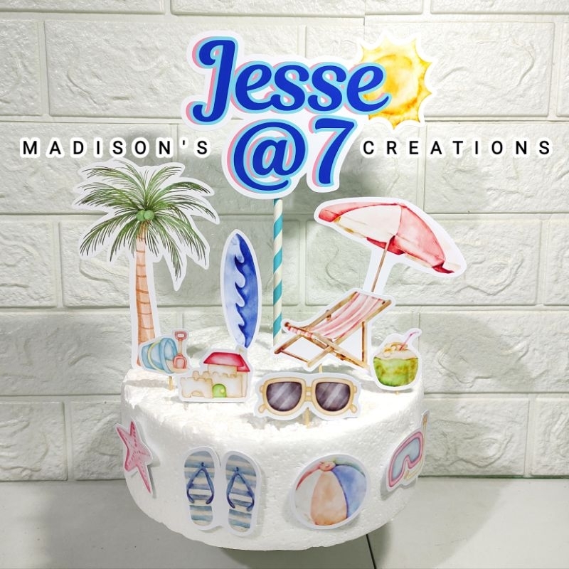 Beach Pool Summer Party Cake Topper/ Banner, Backdrop Set (Personalize ...