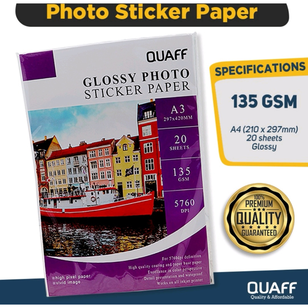 1982 QUAFF A3 Size 135gsm Photo Sticker , Glossy Photo Sticker Paper ...