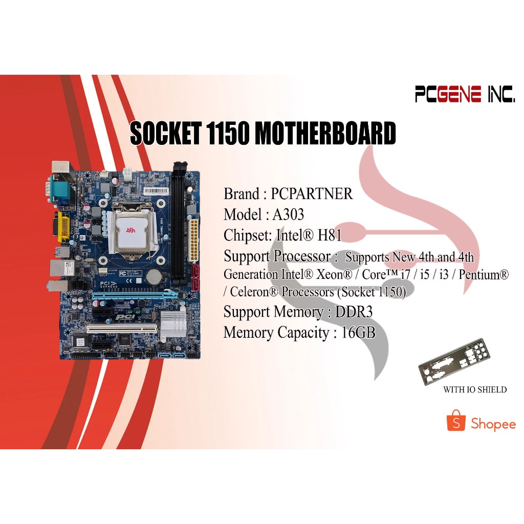 Socket 1150 D3 OB Motherboard H81 PCPARTNER A303 (with Backplate) | Shopee Malaysia