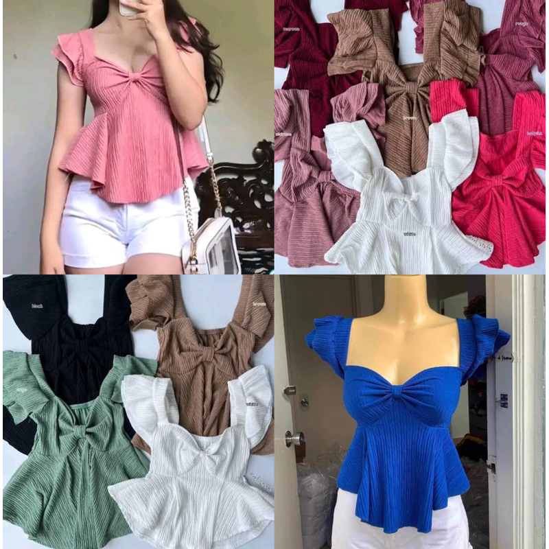 Barbara Ribbon Style Peplum Top Womenswear Blouse | Shopee Malaysia