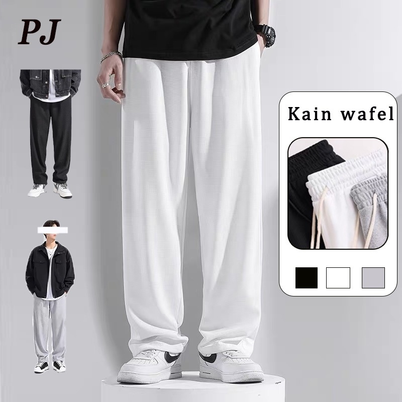 Waffle Pants For Men Korean Black Baggy pants Straight Cut Slacks ...