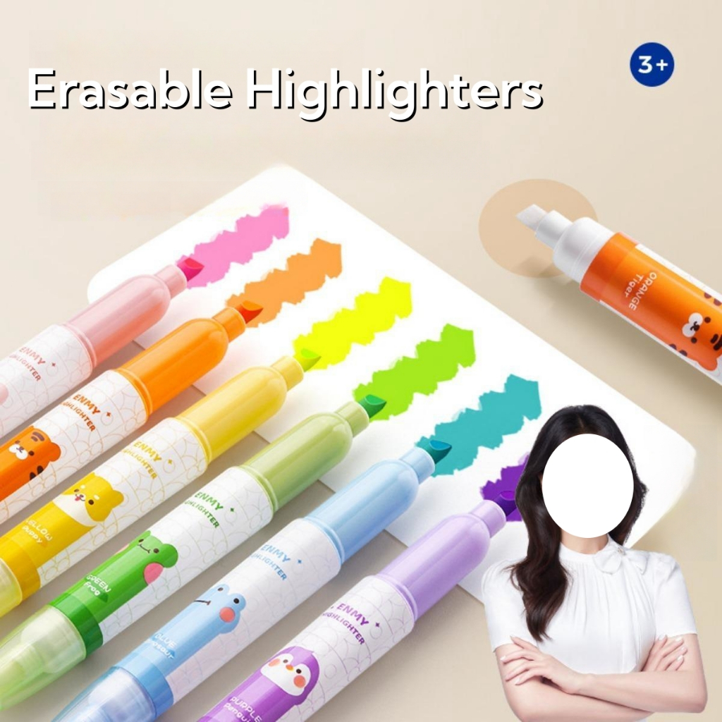 6Colors Erasable Highlighters Dual Tips Fluorescent Ink Wipe the Color ...