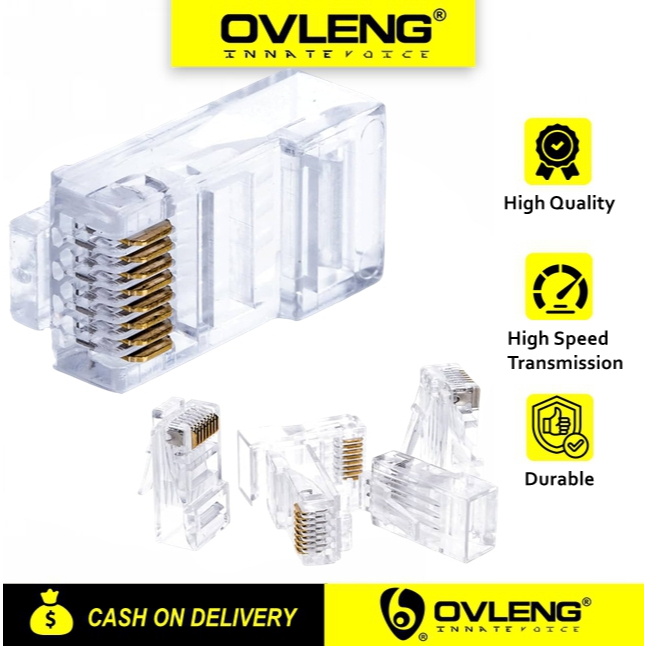 CAT6 RJ45 Gold-Plated UTP Modular Plug 8P8C Crimp End Ethernet Connector for Solid Wire (100pcs ...
