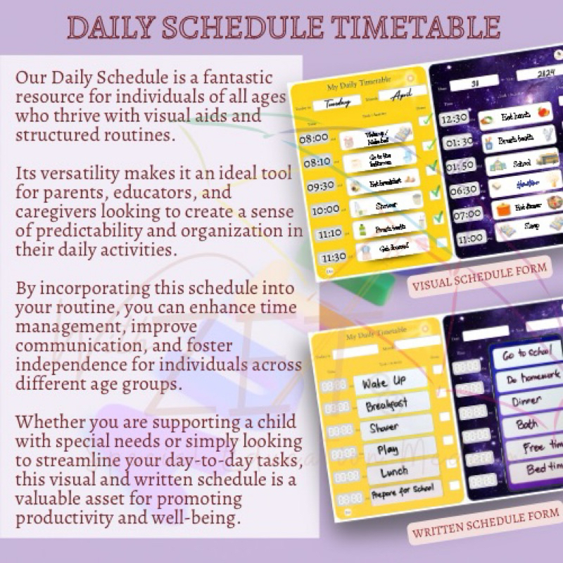 A3 size Daily Visual / Written Schedule Timetable, Daily Routine ...