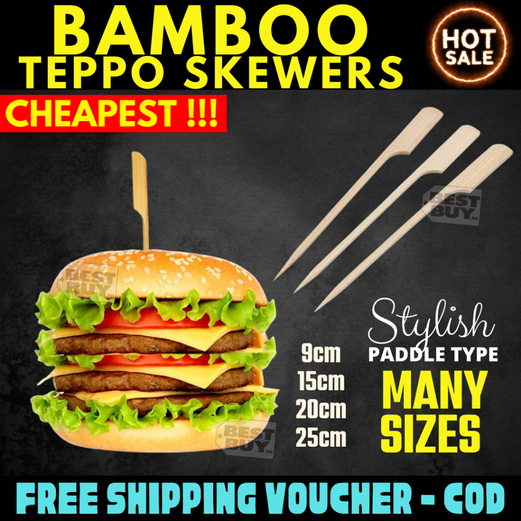 [100pcs] Wooden Bamboo Teppo Skewers Stylish Barbeque BBQ Sticks ...