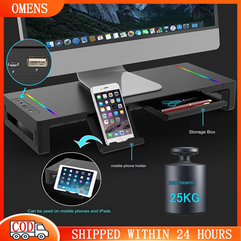 Monitor Stand Rechargeable Illuminated Desktop Monitor Lift Stand USB ...