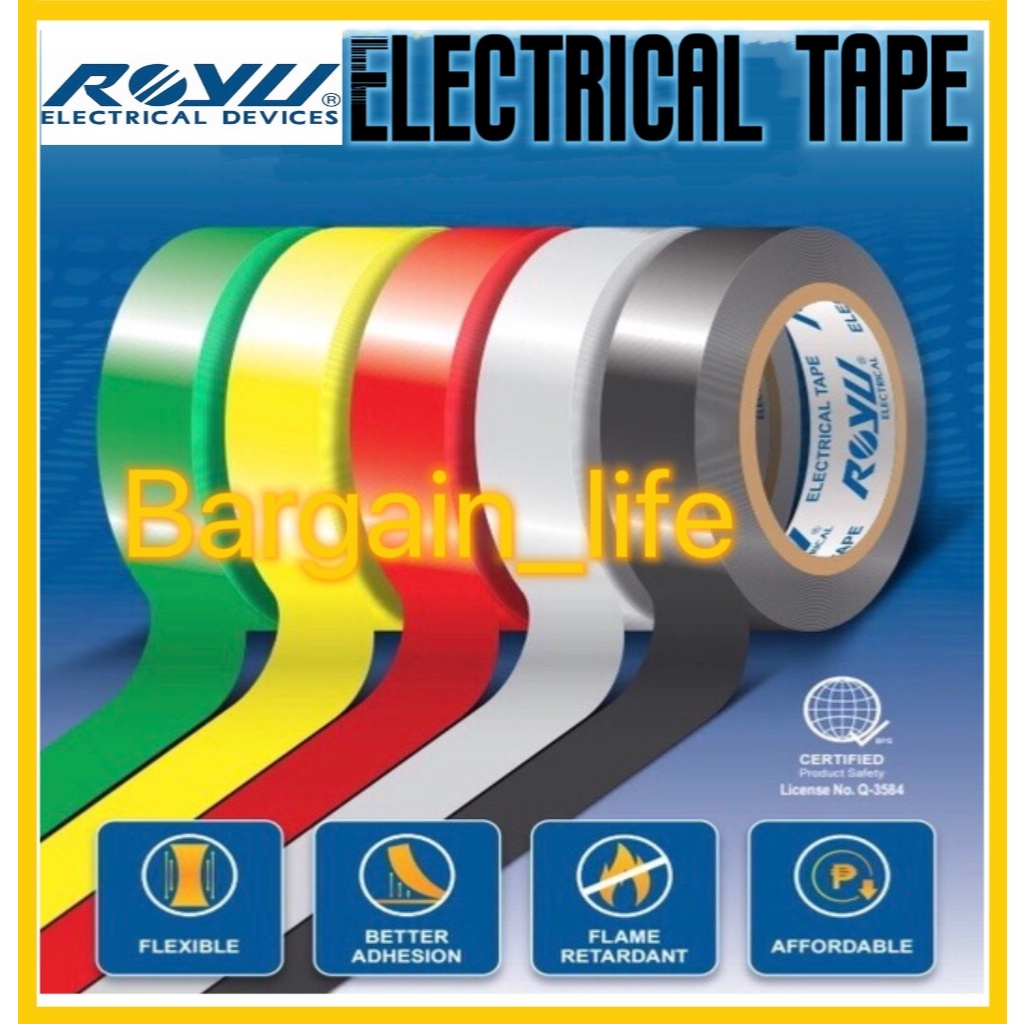 ROYU pvc electrical tape 4M 16M black red yellow green white | Shopee ...
