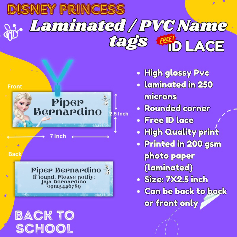 Name plate/name tag/ PVC/laminated/disney princess | Shopee Malaysia